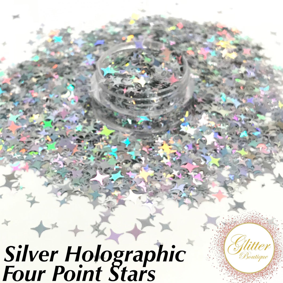 Silver Holographic Four Point Stars – Glitter Boutique Canada